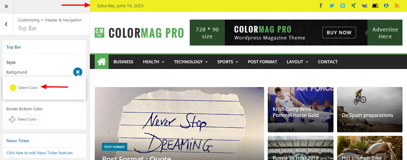 Customize Top Bar ColorMag Documentation