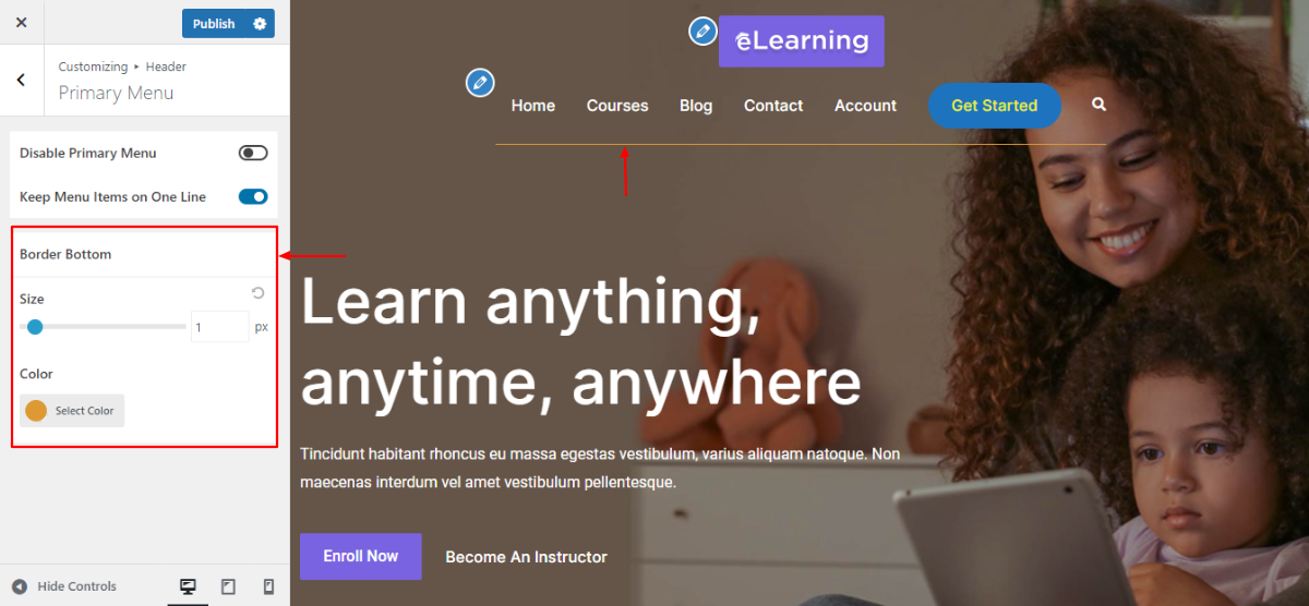 How to customize the Primary Menu of your site? - eLearning Documentation